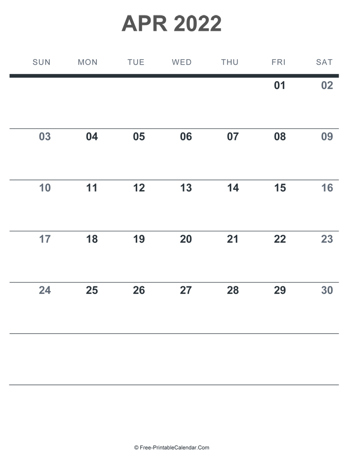 April 2022 Printable Calendar